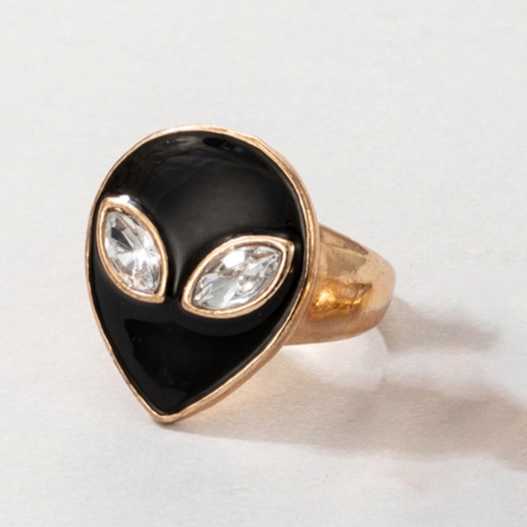None | Jewelry | Alien Head Ring Black Gold Color Wrinestone Eyes Y2k ...